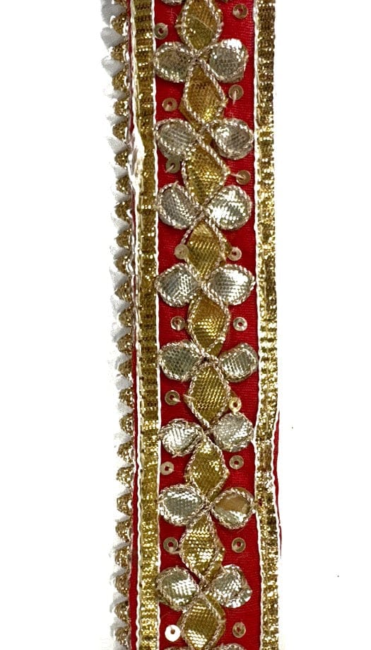 Embroidered Indian Trim with Gold and Silver Embroidery on Red