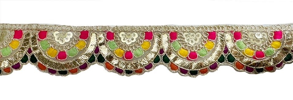 Indian Sari Trim, Embroidered Multi Colored Arch Design