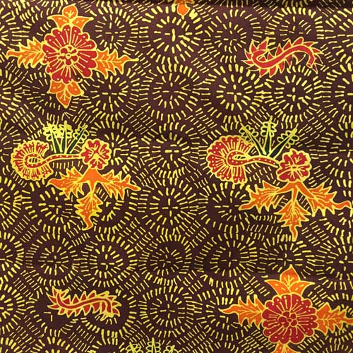 Sarong, Batik Tjap Design in Red, Brown Gold & Yellow – Artistic Artifacts